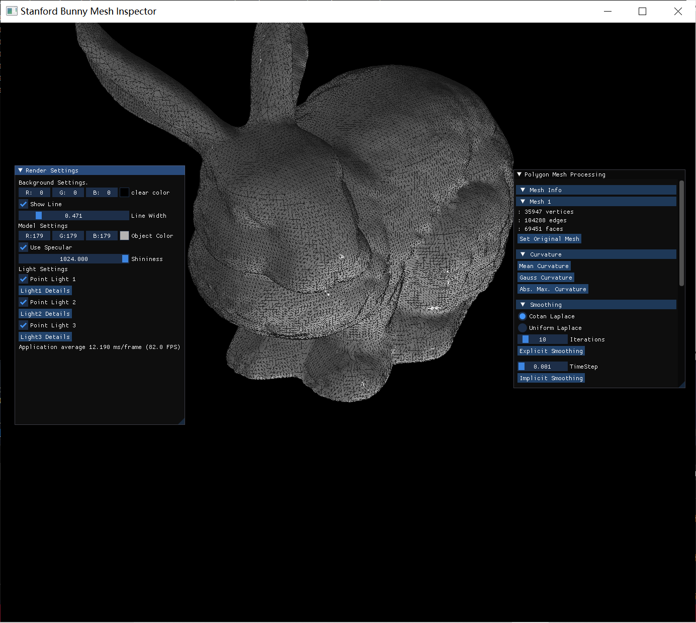 Opengl Mesh Visualization And Processing 这个项目使用c、opengl、pmp库实现了对多边形mesh的可视化与处理