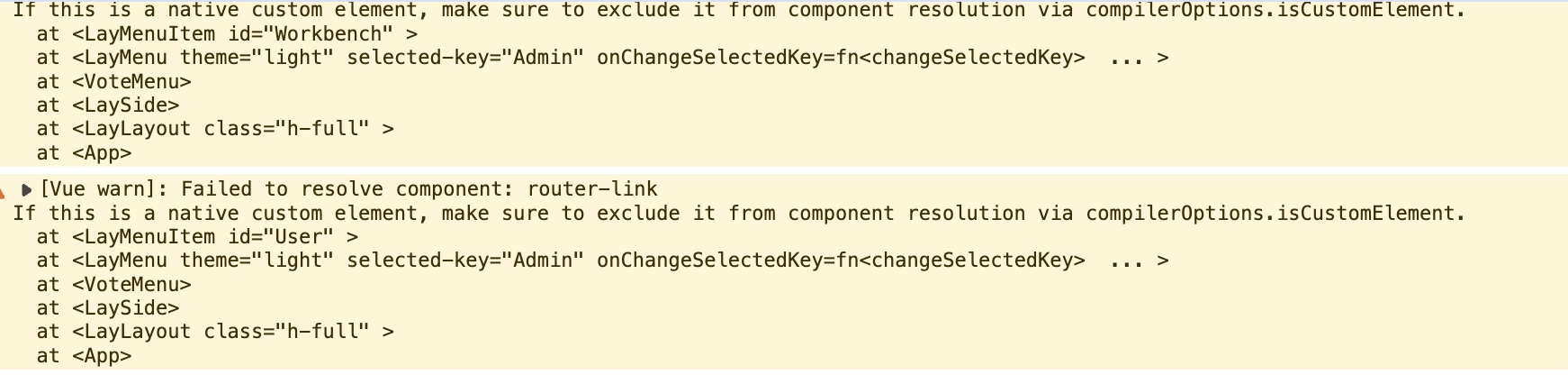 项目未使用router模式时,menu组件会告警failed To Resolve Component Router Link · Issue I9ubh0 · Layui Vue